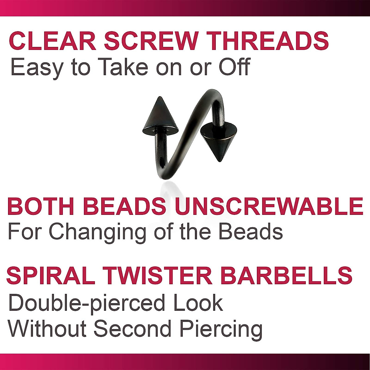 bodyjewellery 14G 14 Gauge 1.6mm 3/8 Inch 10mm Black surgical steel eyebrow lip bars ear tragus Twist rings spiral Barbells ABQZ Piercing