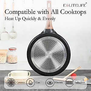 ESLITE LIFE 8 Inch Crepe Pan with Spreader, Nonstick Granite Coating Mini Flat Skillet Dosa Tawa Comales Para Tortillas Pancake Pan, PTFE & PFOA Free, Black