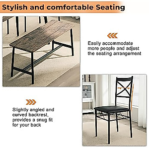 VINGLI 55in Modern Dining Table Set for 6, Rectangular Kitchen Dining Table, Bench, 6 Piece Wooden Dinner Table Set with Upholstered Chairs for Kitchen, Dining Room, Apartment - Rustic Brown