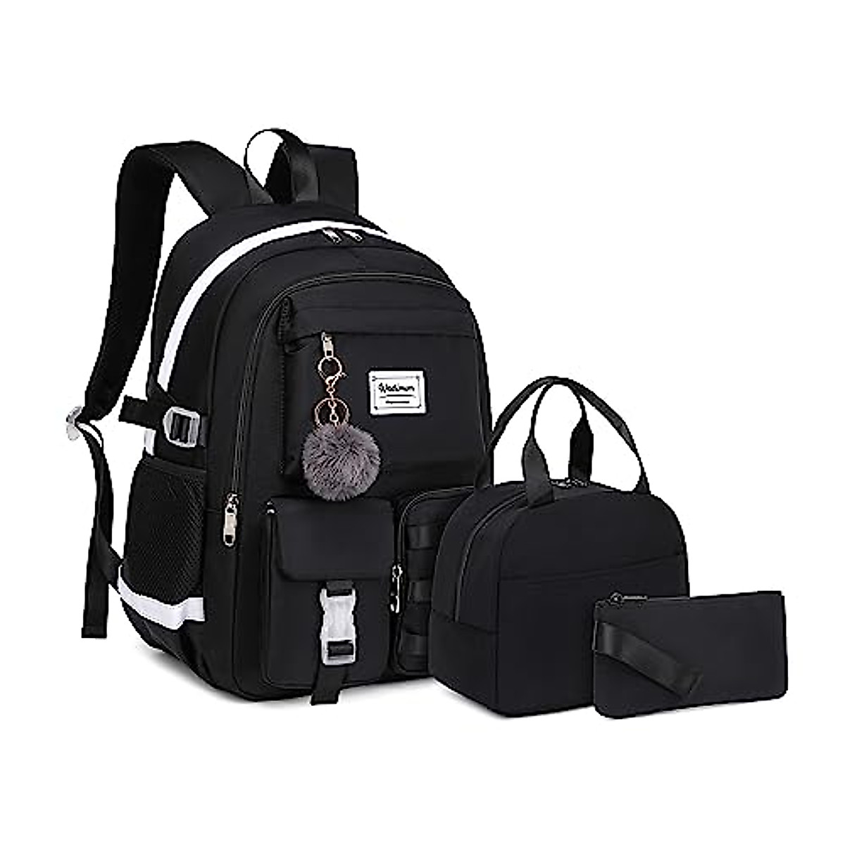 Wadirum Women Casual Backpack Set Girl School Bookbag Set Cute Laptop Ruaksack Black