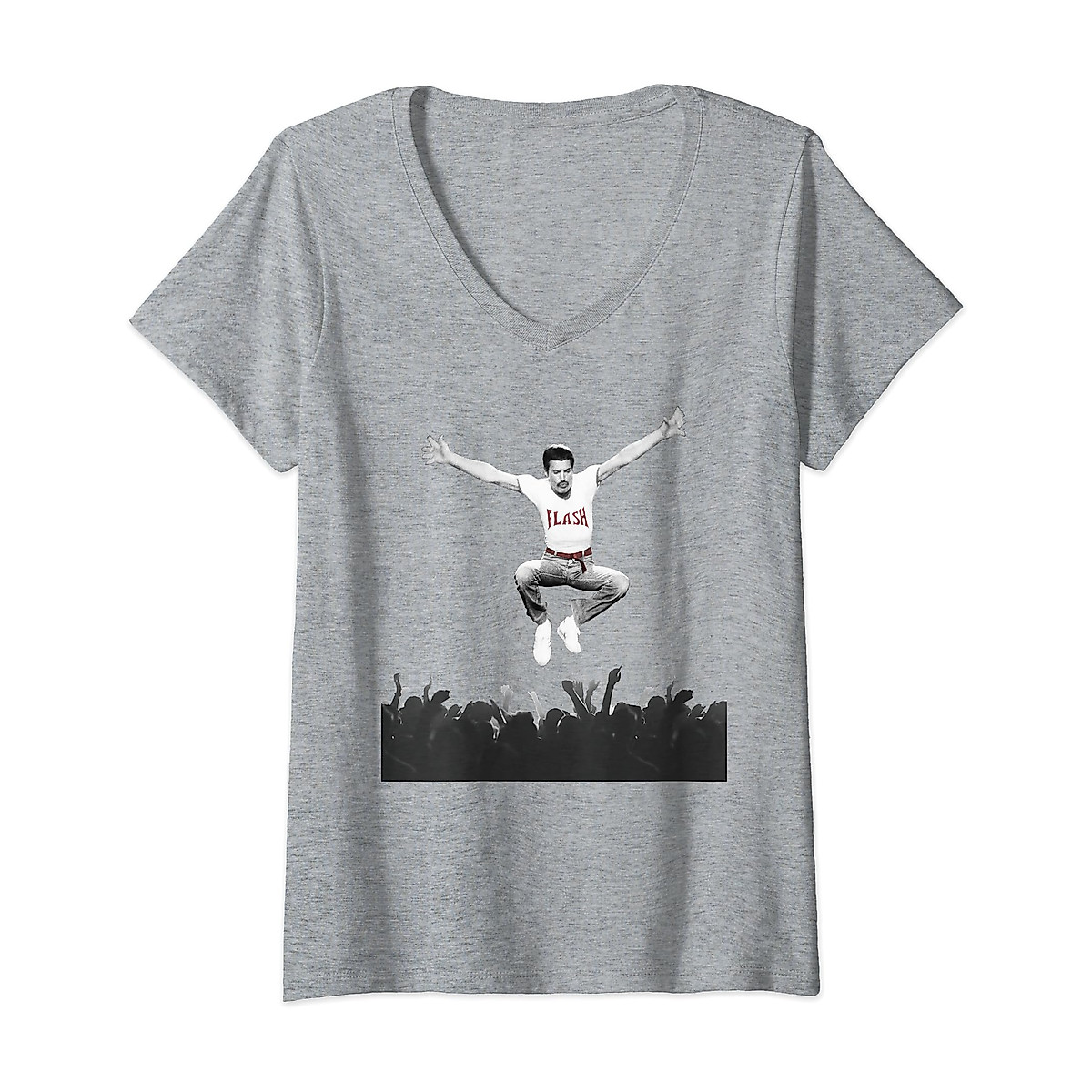 Womens Freddie Mercury Official Flash Jump Crowd V-Neck T-Shirt