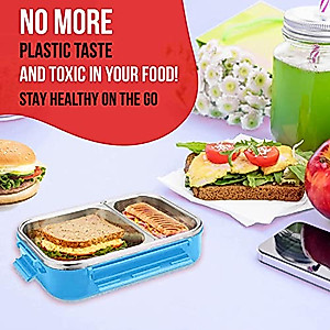 Signoraware Stainless Steel Bento Box Adult Lunch Box For Men, Women, Kids Bento Lunch Box Leak Proof Between 2 Compartments Meal Prep Containers Lunch Containers For Adults And Kids School Aqua Blue