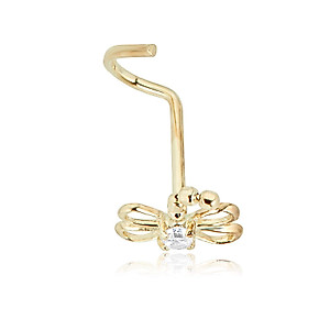 AVORA 14K Yellow Gold Dragonfly Butterfly Simulated Diamond CZ Curved Twisted Screw Nose Ring (22 Gauge)