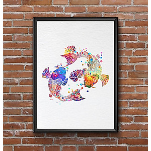 Dignovel Studios 8X10 Unframed Koi Fish Lotus Meditation Yin Yang Japanese Yoga Watercolor Art Print Poster Inspirational Wall Art Housewarming Office Home Decor DN550