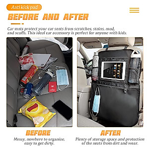 AICEL Car Backseat Organizer, 2 Pack Seat Back Protector Kick Mats with Touch Screen Tablet Holder for Kids Toddlers, Auto Backseat Storage Pockets with Cup Holder and Hook, Car Travel Accessories