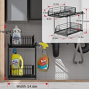 SUEH DESIGN Under Sink Organizers and Storage, Large Capacity Under Cabinet Storage 2 Tier Pull Out Kitchen Cabinet Organizer with Hanging Rail for Bathroom Kitchen Storage Shelf