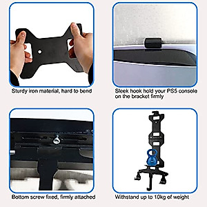 PS5 Wall Mount, Wall Bracket for Playstation 5 (Disc and Digital Edition) with Detachable Controller Holder & Headphone Hanger, Stealth Mount for PS5, Black