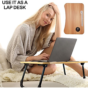 Hegreh Laptop Lap Desk for Bed Fits up to 17″ Laptops with Light,Lamp,Cup Holder, Laptop Bed Tray Table, 23.6" Foldable Laptop Desk, Laptop Stand for Working, Writing,Reading and Breakfast