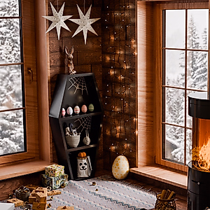 Beskadi Goth Coffin bookshelf 24 inches with Spider Web, Wooden Tall Coffin Shelf Stand Gothic Decor, Crystal Shelf for Display, Black Spooky Curio Shelf for Home Decor, Witchy Room Decor for Oddities