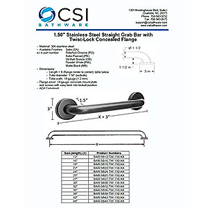 CSI Bathware Straight Grab Bar Bath, 18",1.50" Diameter Oil Rubbed Bronze