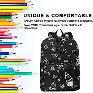VASCHY Backpack for School, Lightweight Water Resistant Bookbag Casual Daypack for Man/Boys Rockets