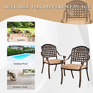 TITIMO 7 Piece Cast Aluminum Patio Dining Set, Outdoor Dining Furniture Patio Table and Chairs Set with 6 Outdoor Stackable Chairs & 1 Rectangle Dining Table for Backyard Garden Deck
