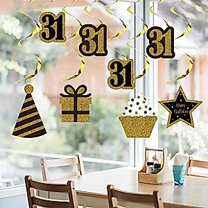 31st Gold Birthday Hanging Swirls, 20pcs Gold and Black 31 Years Party Decorations