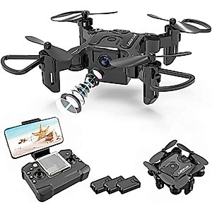 4DV2 Foldable Mini Drone with 720P Camera for Kids,2.4G FPV Video camera,Nano Portable Pocket RC Quadcopter Toys,3D Flip,Altitude Hold,Headless Mode,Trajectory Flight,3D Flips,3 Battery