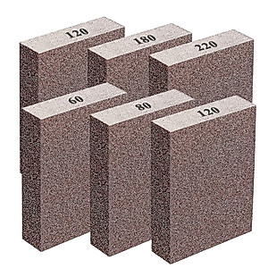 Sunxeke 6Pcs Sanding Sponge Coarse Fine Blocks kit 60/80/120/180/220 Grit for Pot Brush Pan Brush Metal Sanding Wood Sanding Glasses Sanding Washable&Reusable N-G-001