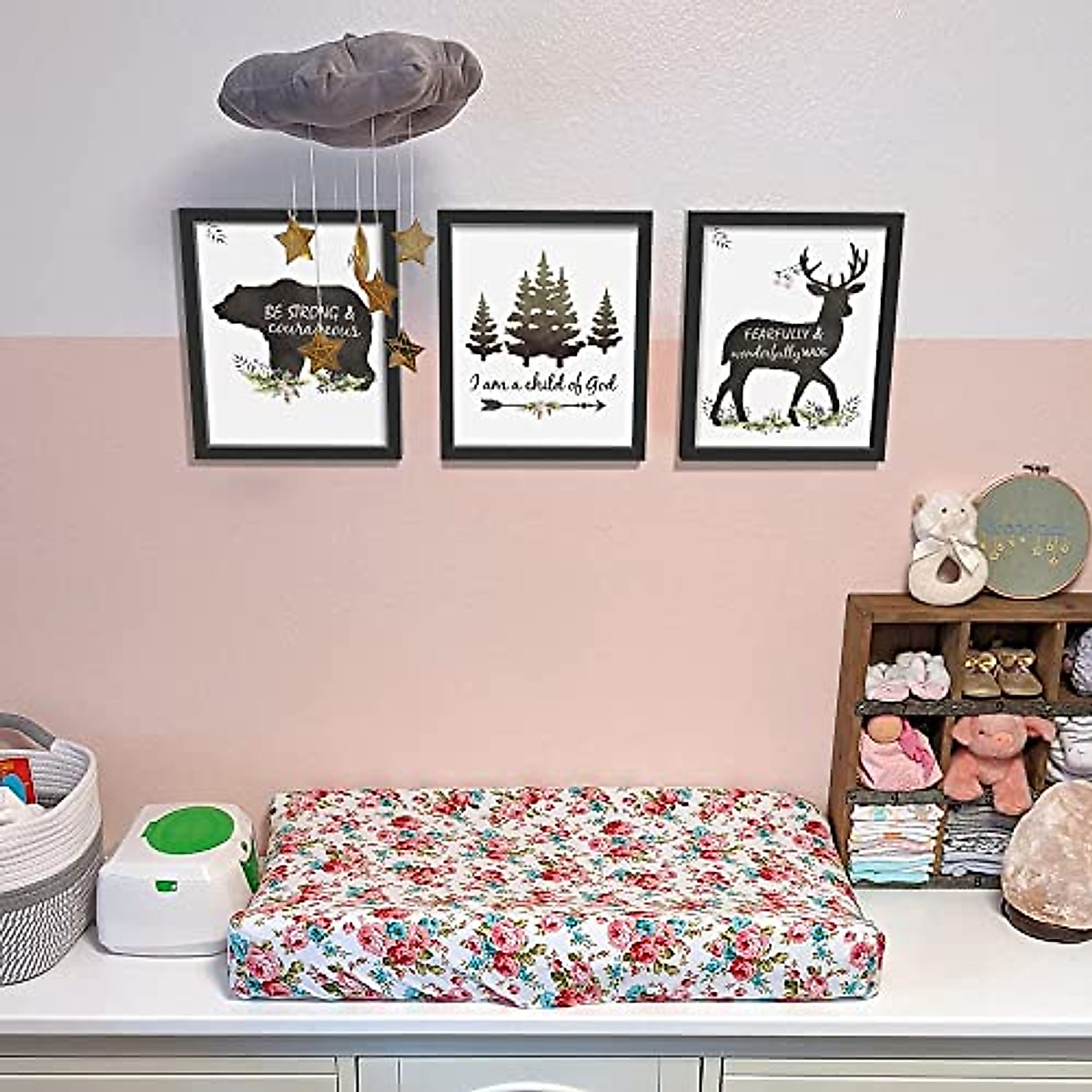 KAIRNE Framed Woodland Motivational Quote Wall Decor, Bible Verse Wall Art for Baby Room Classroom,Set of 3 8X10inch Adventure Woodland Canvas Decor with Black Frame