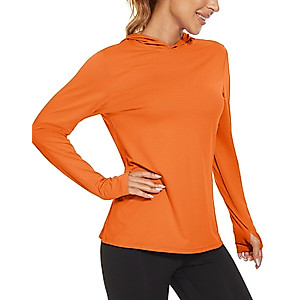 KEFITEVD Sun Hoodie Women UV Protection Sun Shirts Outdoor Cooling Performance Shirts Long Sleeve Rash Guard Lightweight Fishing Shirts Orange