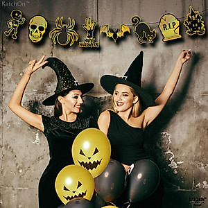 KatchOn, Iridescent Black and Gold Halloween Garland - Huge 10 Feet, No DIY | Black Garland Halloween Decor for Halloween Decorations Indoor | Halloween Skull Garland for Halloween Party Decorations