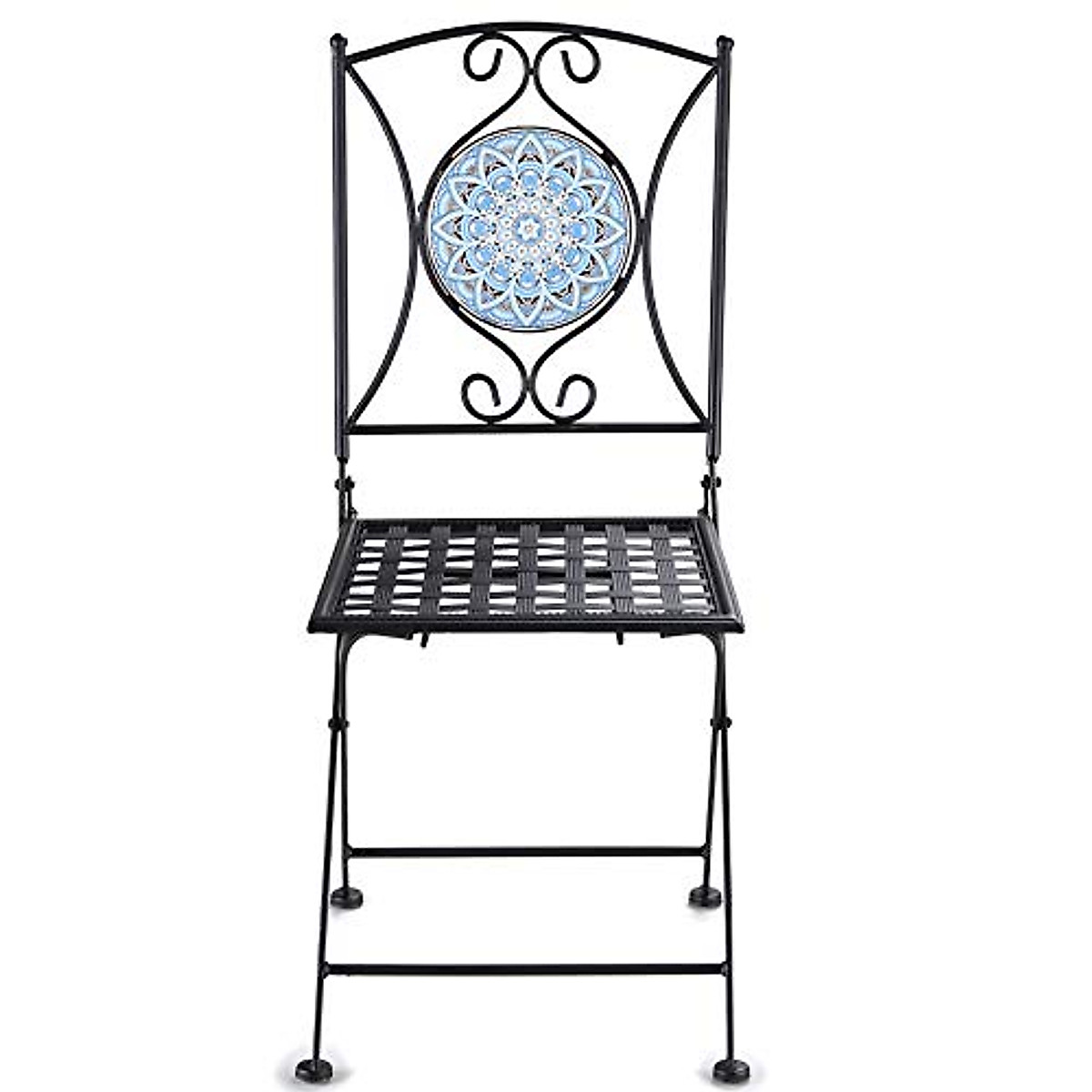 The Lakeside Collection Metal Folding Patio Chair with Decorative Tile Mosaic - Black