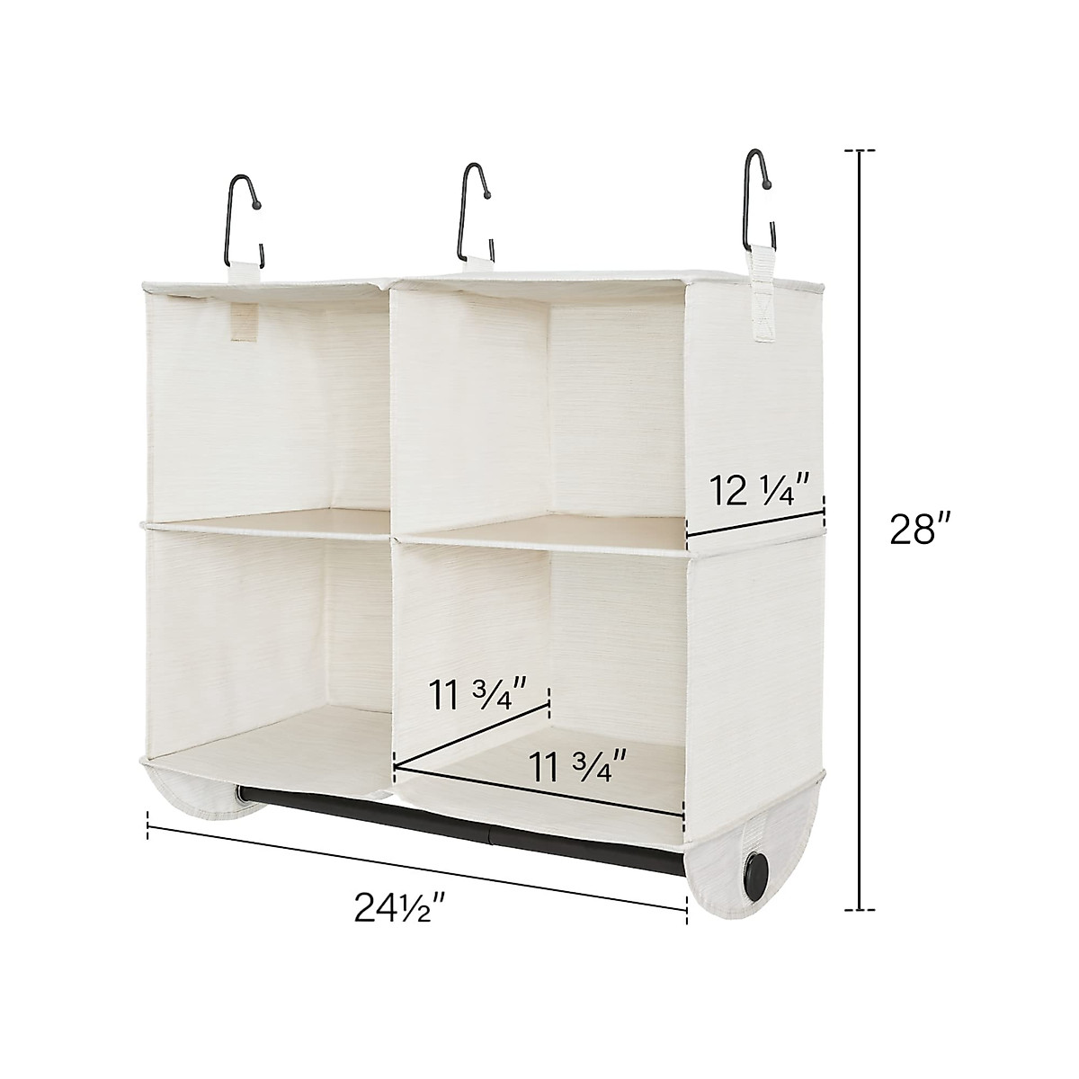 StorageWorks Hanging Closet Organizer with Garment Rod, 4 Section Closet Hanging Shelves, Hanging Clothes Cube Organizer, White & Ivory, 12 ¼" D x 24 ½" W x 28" H