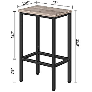 ALLOSWELL Bar Stools, Set of 2 Bar Chairs, Kitchen Breakfast Bar Stools with Footrest, 25.8" Dining Stools, Rectangular Industrial Bar Chairs, for Dining Room, Kitchen, Greige BAHG0101