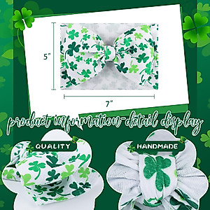 YanJie 7" St.Patrick's Day Baby Girls Headbands Shamrock Print Baby Bows Newborn Wide Hair Bows Handmade St.Patricks Elastics Headband Hair Accessories Gift for Infant Toddlers Kid