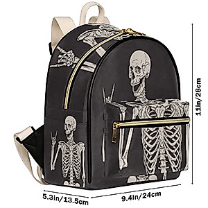 Funky Qiu Backpack Purse for Woman Rock Skeleton Skull PU Leather Fashion Mini Backpack Casual Bag for Woman Girls