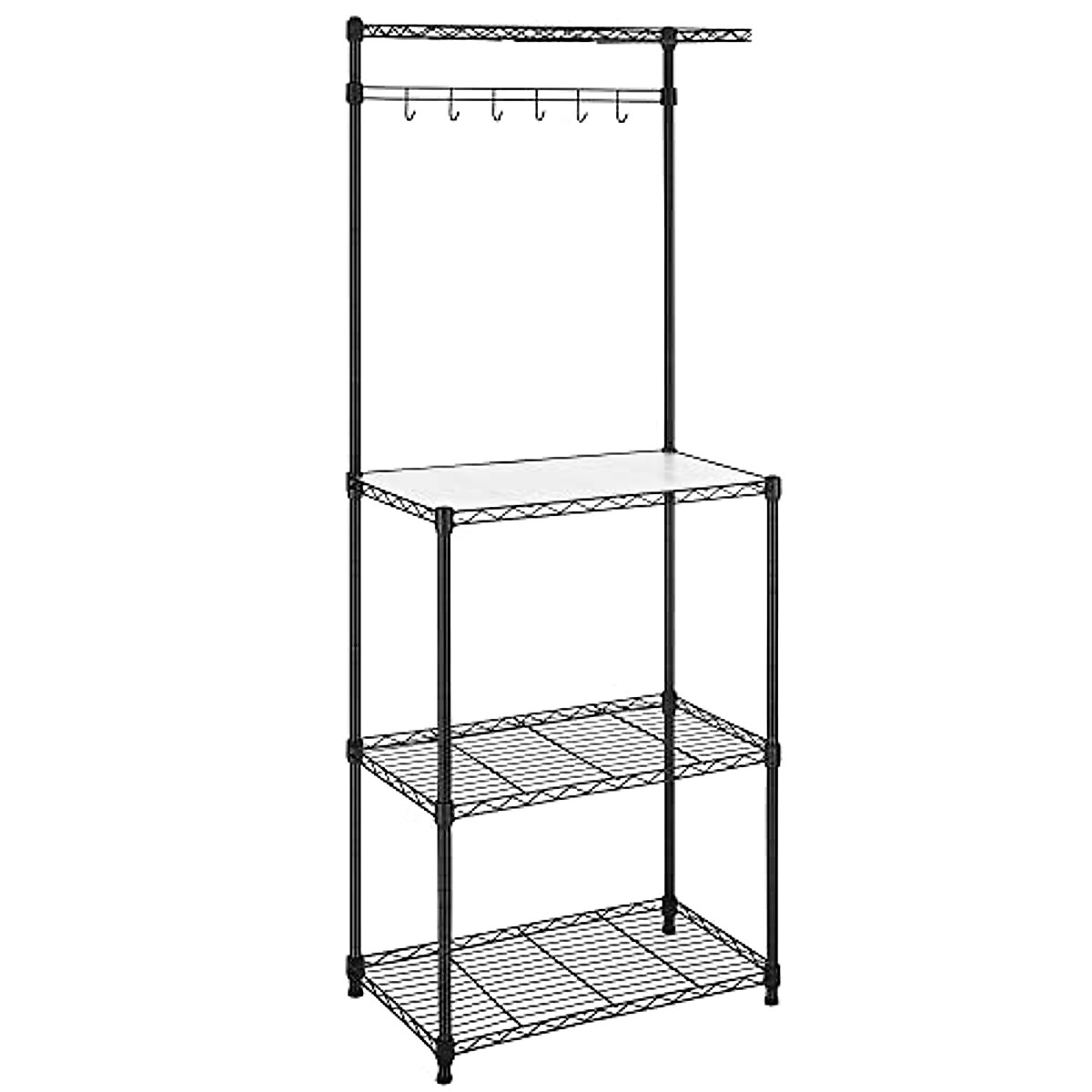 SONGMICS Kitchen Baker’s Rack, Adjustable Microwave Stand, Space-Saving Storage Rack with 4 Shelves 6 Hooks, for Pots, Pans, Spice Bottles, in the Kitchen, Apartment, Studio, Black ULGR040B01