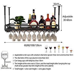 Wine Glass Rack, Under Cabinet Wine Rack Glass Holder Upside Down Wine Cups Holder Ceiling Bottle Rack - Hanging Stemware Holder for Bar Kitchen (Size : 100x35x16cm)