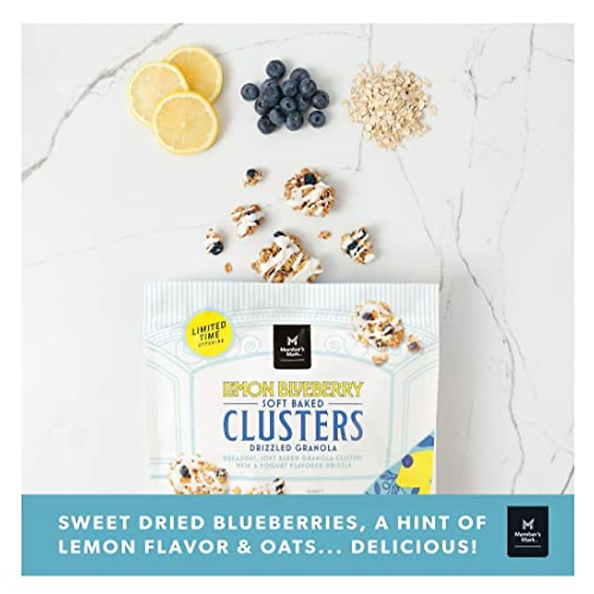 Member's Mark Lemon Blueberry Drizzled Granola Clusters (24 Ounce), 1.5 Pound (Pack of 1)