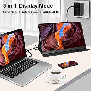 HONGO Portable Monitor Full Metal Frame 15.6 Inch FHD 1080P External Laptop Monitor HDMI USB C Computer Display Dual Monitor for Laptop PC Phone Included Adjustable Folding Cover