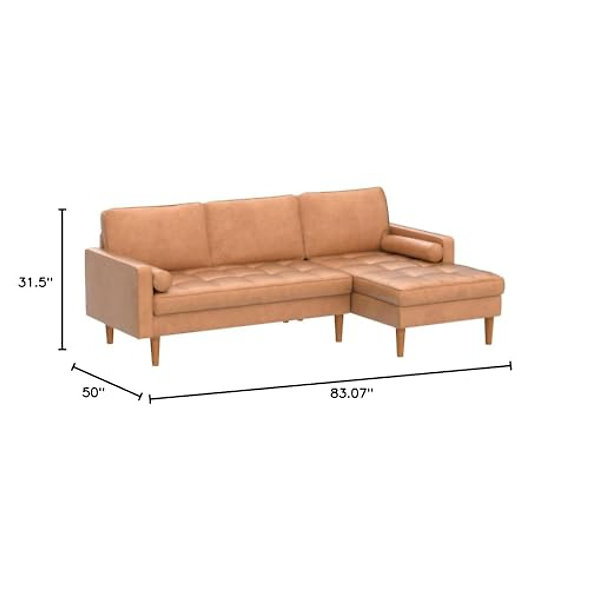 ovios Mid-Century Sectional Sofa, 83" L-Shape Sofa Couch with Right Chaise, Brown