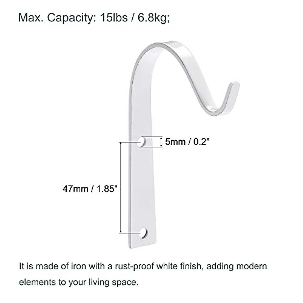 MECCANIXITY Iron Wall Hooks Hanging Bracket 4 Inch Indoor Outdoor for Hanging Lanterns Plants and Lights (White, Pack of 2)