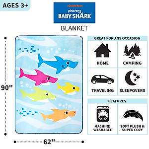 Franco Kids Bedding Super Soft Micro Raschel Blanket, 62 in x 90 in, Baby Shark