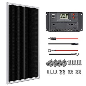 WEIZE 100 Watt 12 Volt Solar Panel, High-Efficiency Monocrystalline PV Module with 10A PWM Charge Controller for Home, Camping, Boat, Caravan, RV, and Other Off-Grid Applications