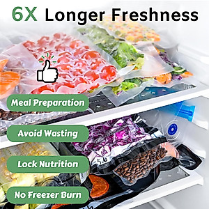 KVSK Vacuum Sealer Machine, 6-in-1 Compact Food Sealer Automatic Air Sealing System For Food Storage With Cutter and 11" x 9.8' Black Roll, One-Click Dry & Moist Vac Seal Mode