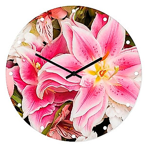 Soul Décor Pink Lilys Flowers Wall Clock, Silent Non-Ticking, Battery Operated Kitchen Clock, Aluminum Composite Face, Suitable for Offices, Bedrooms, and Bathrooms 12 Inch Round