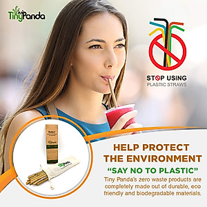 Reusable Bamboo Drinking Straws - Natural Organic Ecofriendly Straws - Set of 15 Straws - Strong and Durable - Including Travel/Storage Pouch - Tiny Panda