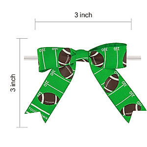 Meseey 30 Pcs Football Printed Ribbon Bows 3 Inch Twist Tie Crafts Small Bows for Gift Wrapping, Baby Shower,Wedding, Party Favors, Cake Pops,Treat Bags (Football)