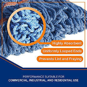 Nine Forty Industrial and Commercial-Grade Looped End Wet Mop - String Mop with 42”-72” Adjustable Aluminum Handle Length - Flip Grip Clamp - for Optimal Absorption and Durability - Blue