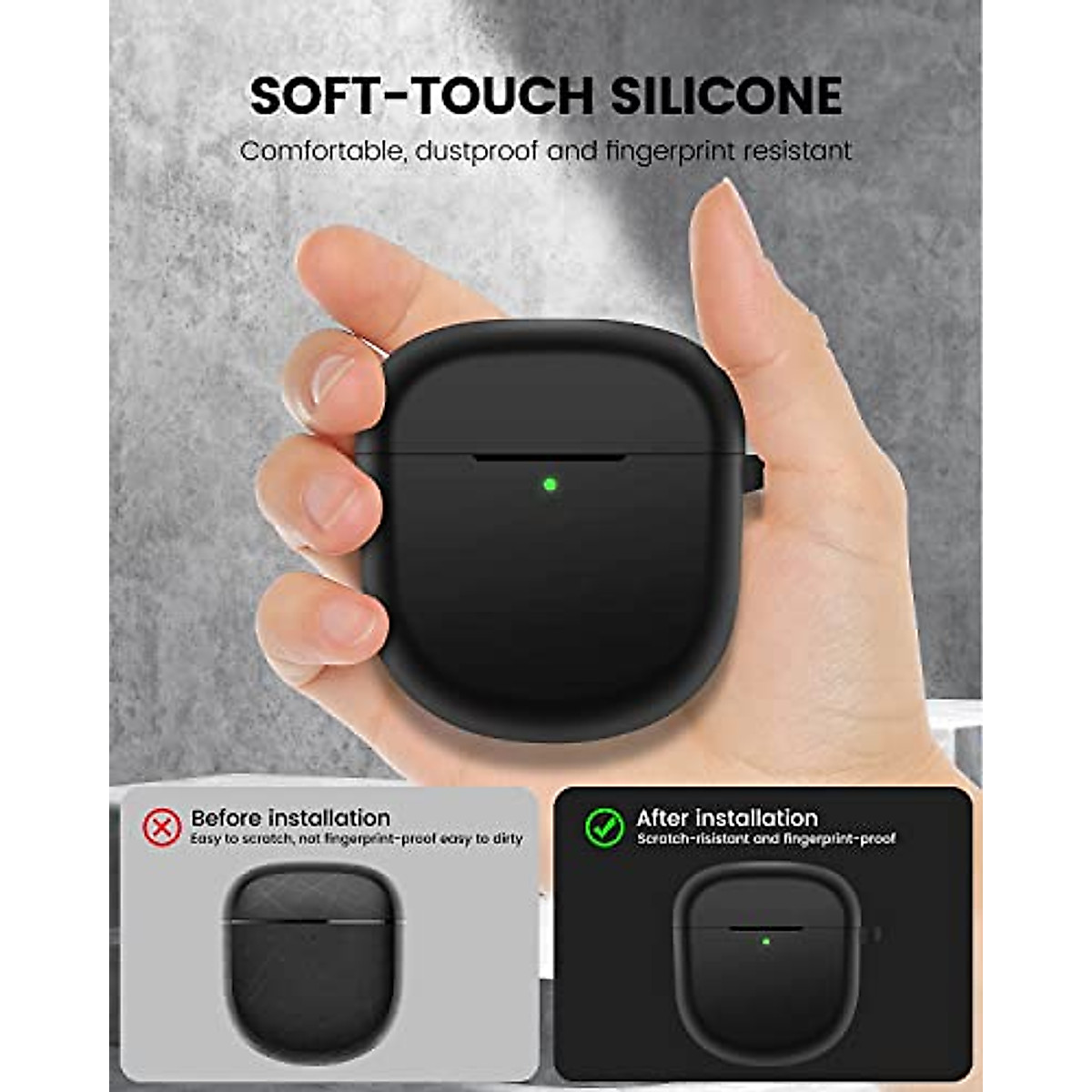 RISETECH Soft Silicone Case Compatible with Bose QuietComfort Earbuds II Case Cover 2022, Protective Charging Case with Keychain, Front LED Visible -Black