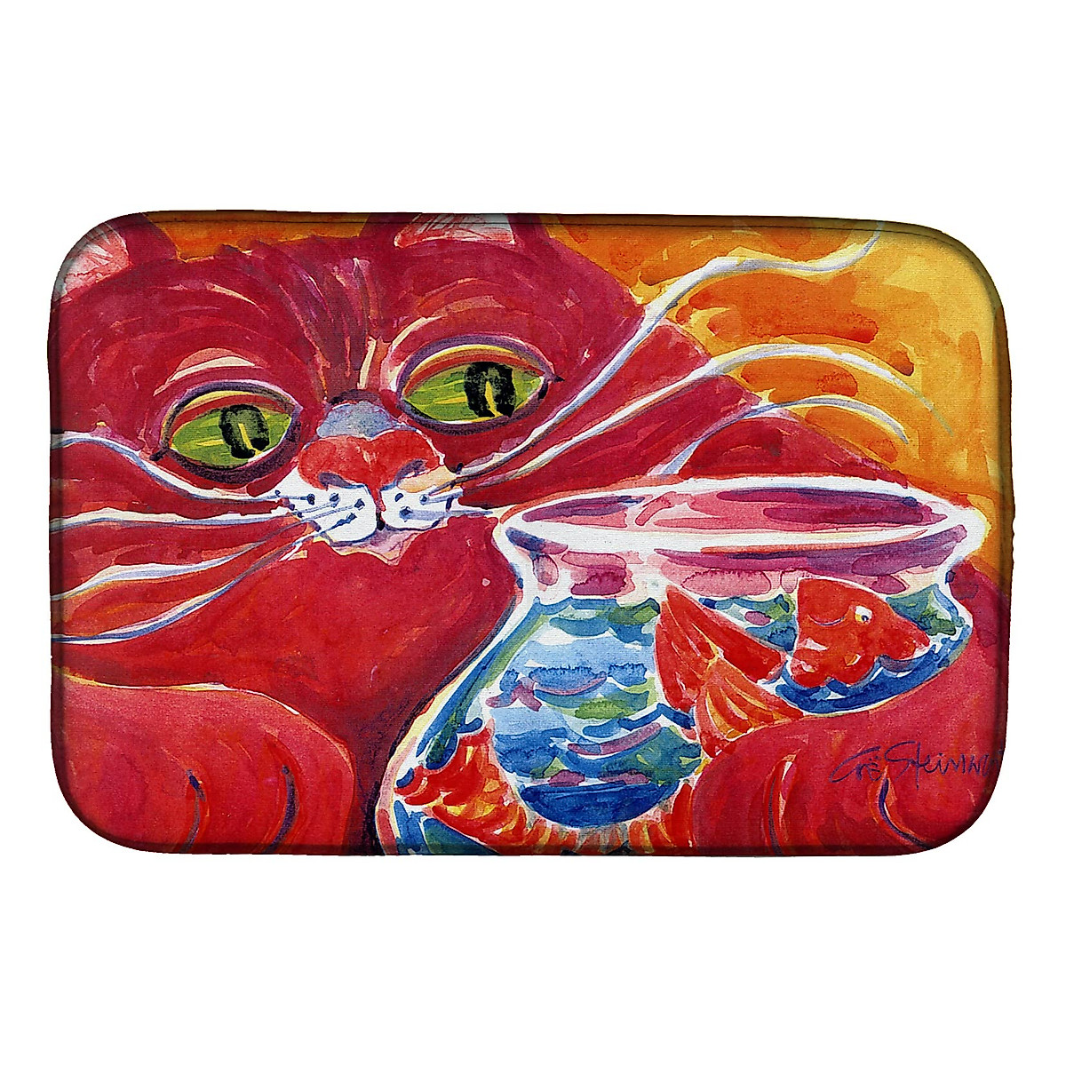 Caroline's Treasures 6048DDM Big Red Cat at the fishbowl Dish Drying Mat Absorbent Dish Drying Mat Pad for Kitchen Counter Dish Drainer Mat for Countertop, 14 x 21", Multicolor