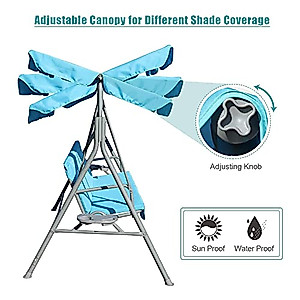 GOLDSUN Durable Outdoor Patio Swing Chair with Side Table Weather Resistant Canopy Swing Bench with Cushion,Suitable for Garden, Poolside, Balcony, Backyard-Blue
