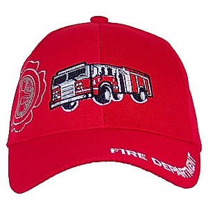 Kid/Child Embroidered Fire Truck Adjustable Hook and Loop Hat (One Size) - Red