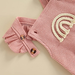 Hnyenmcko Newborn Baby Boy Girls Clothes Infant Rainbow Romper Waffle Ruffled Sleeveless Backless Bodysuit Jumpsuit Headband Outfit (B-Pink, 0-3 Months)