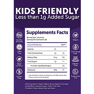 Lunakai USA Made Kids Melatonin Gummies 1mg - Safe & Natural Sleep Aid for Children 2+ - Non-GMO, Vegan, Gluten-Free - 60 Count