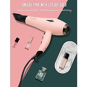 Hair Dryer Blow Dryer with Diffuser Brush Comb Attachments Powerful AC Motor for 3c Thick Hair Curly Women Professional Salon Best Hair Dryer(Pink)