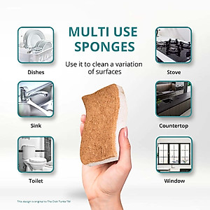 The Dish Turtle 10 Pack Biodegradable Dish Sponges and 100% Compostable; Natural Materials, Silicone, Stink Resistant, Quick Drying, Multiuse, Recyclable