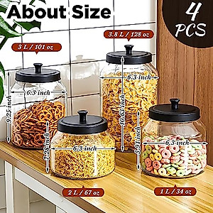 meekoo 4 Set Glass Jars with Black Lids 34/67/101/128 oz Glass Canister Set with Sealed Matte Metal Lid for Kitchen Organizer Food Storage Jars for Candy Coffee Cookies