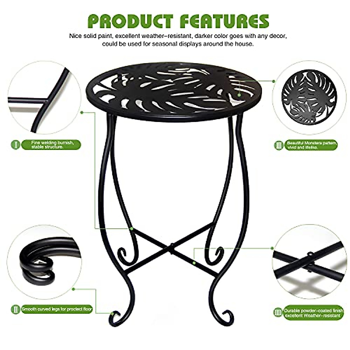 KABB 15'' Tall Plant Stand for Flower Pot, 10-inch Round Metal Plant Stand Indoor, Decorative Black Flower Pot Stand Plant Table, Rustproof Potted Holder Outdoor Plant Stands for Home Garden